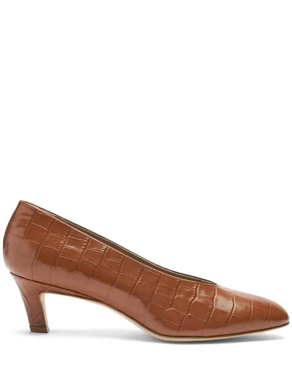 SCAROSSO Deva 50mm Crocodile-effect Pumps - Brown