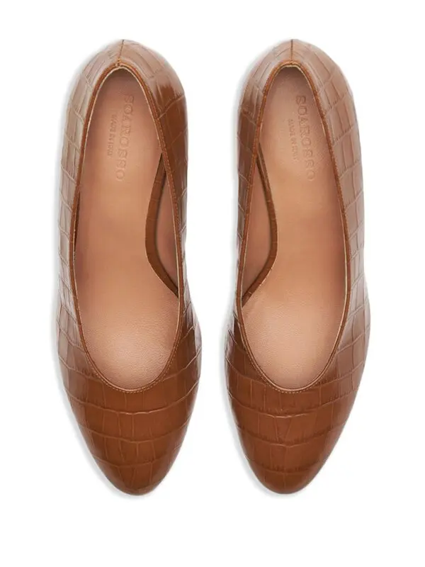 SCAROSSO Deva 50mm Crocodile-effect Pumps - Brown