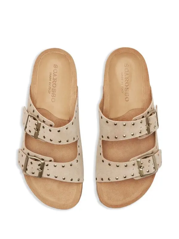 SCAROSSO Delilah Stud-embellished Slides - Neutrals
