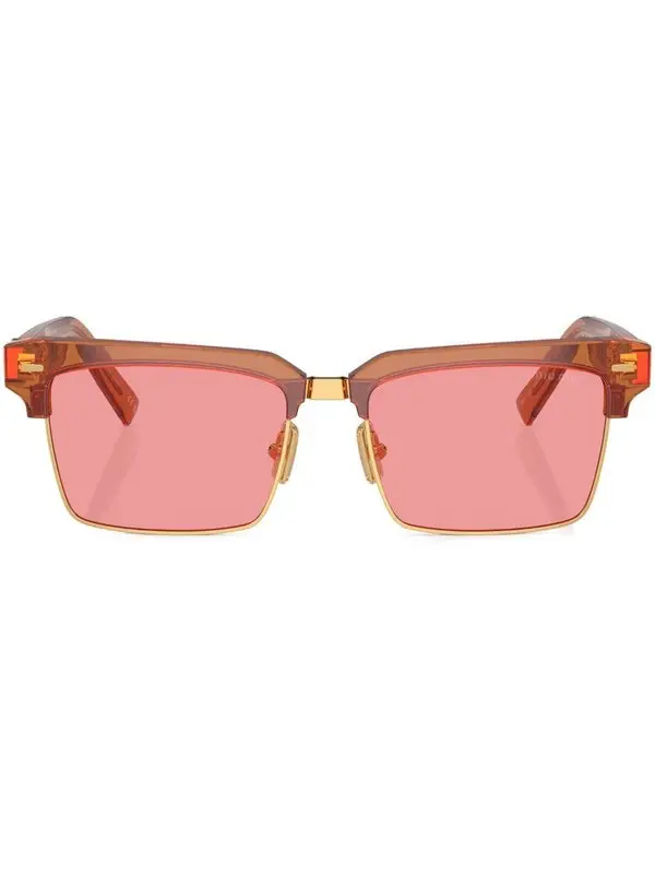 Miu Miu Logo-lettering Square-frame Sunglasses - Brown