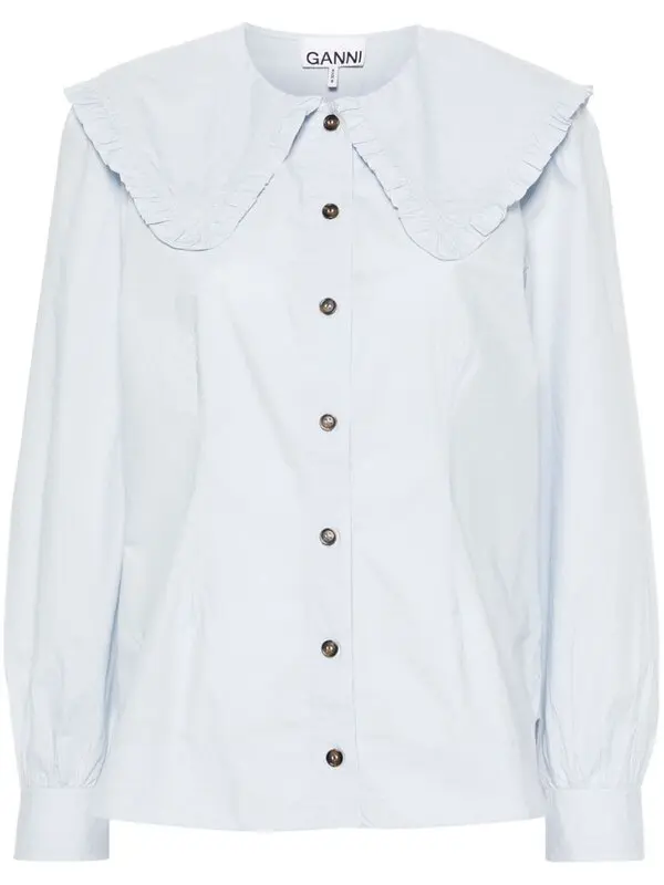 GANNI Puritan-collar Cotton Shirt - Blue