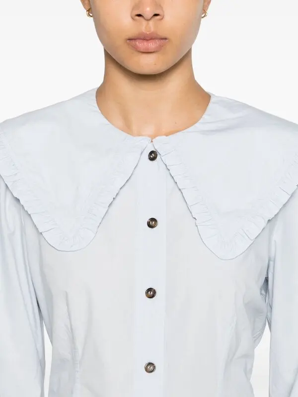GANNI Puritan-collar Cotton Shirt - Blue