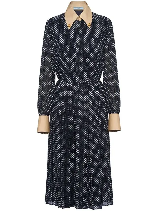 Prada Polka-dot Georgette Midi Dress