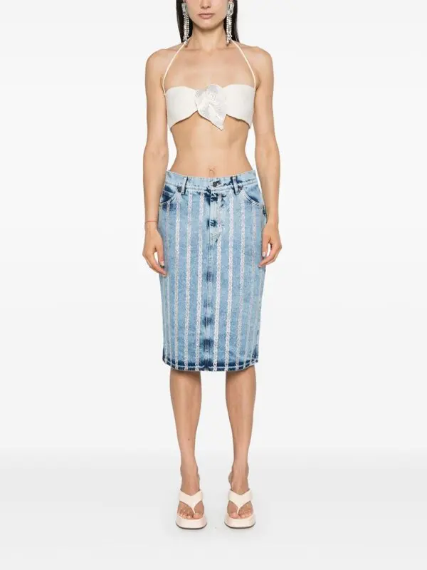 Giuseppe Di Morabito Rhinestone Striped Denim Midi Skirt