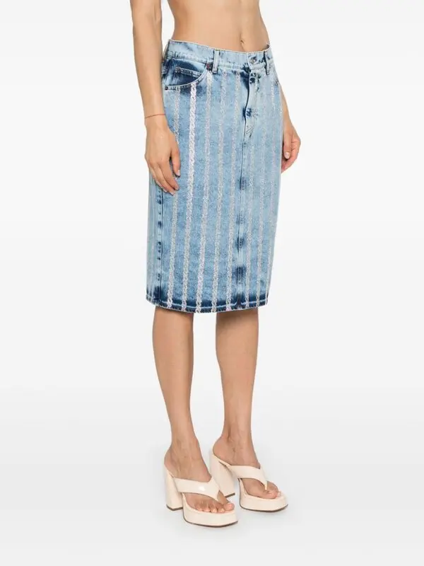 Giuseppe Di Morabito Rhinestone Striped Denim Midi Skirt