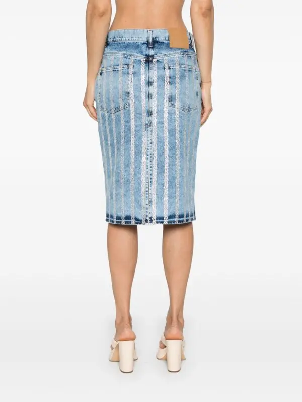 Giuseppe Di Morabito Rhinestone Striped Denim Midi Skirt