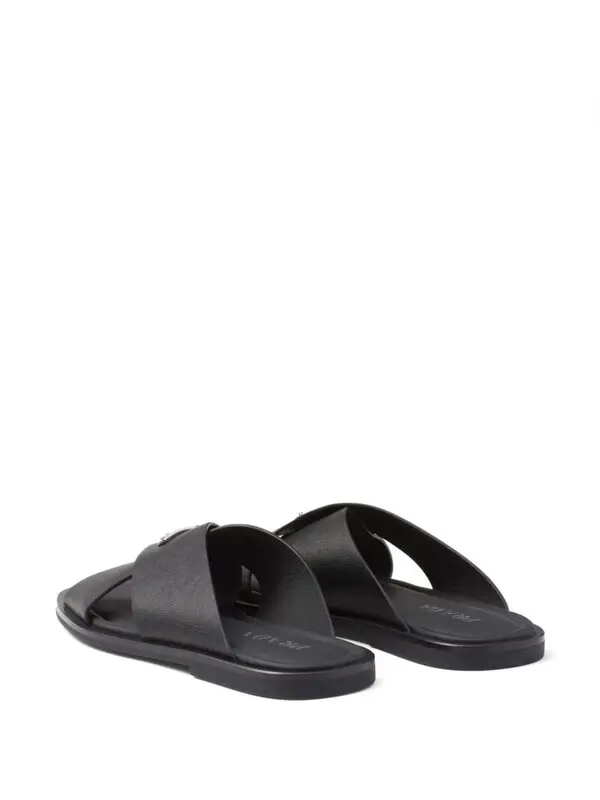 Prada Criss-cross Triangle-logo Leather Sandals - Black