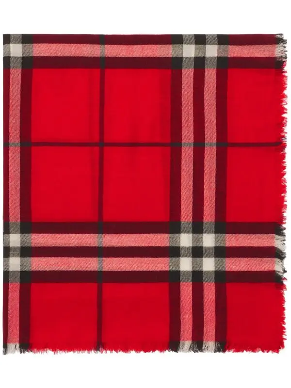 Burberry Check Wool Scarf - Red
