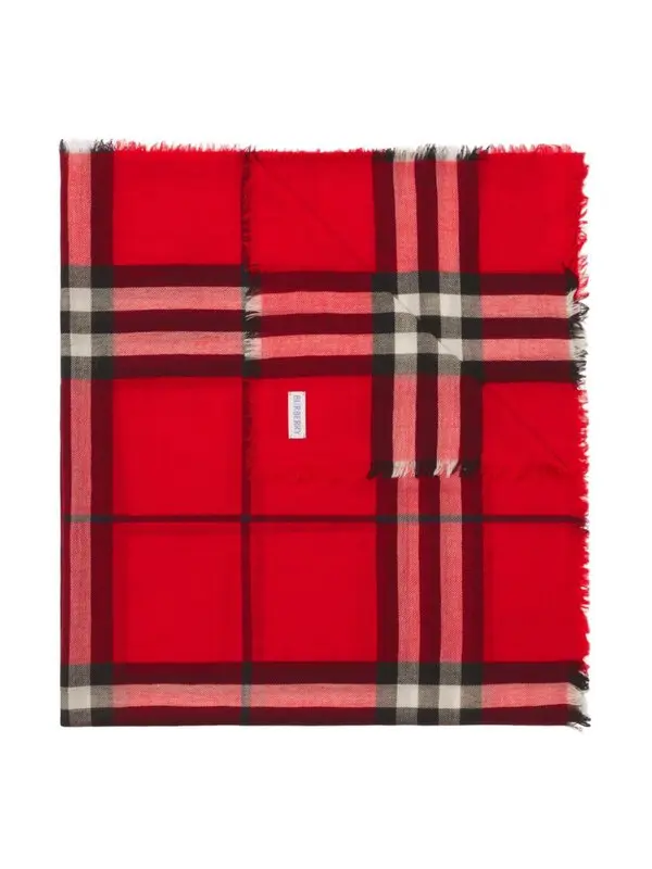 Burberry Check Wool Scarf - Red