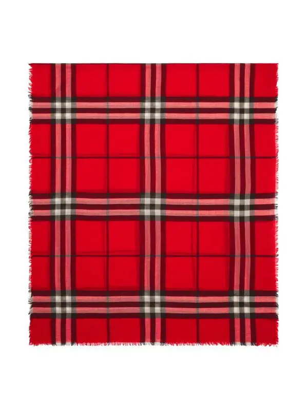 Burberry Check Wool Scarf - Red