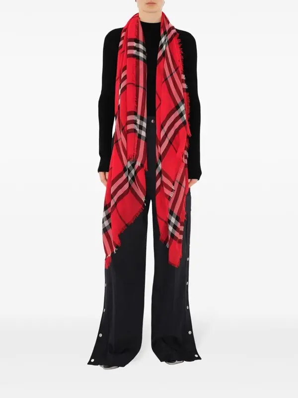 Burberry Check Wool Scarf - Red