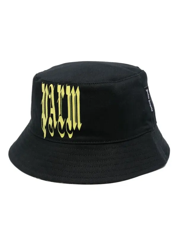 Palm Angels Gothic Logo-print Bucket Hat - Black