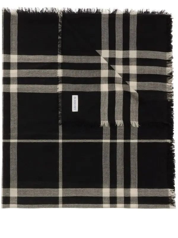 Burberry Check Wool Scarf - Black