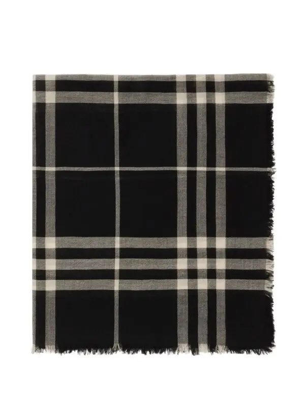 Burberry Check Wool Scarf - Black
