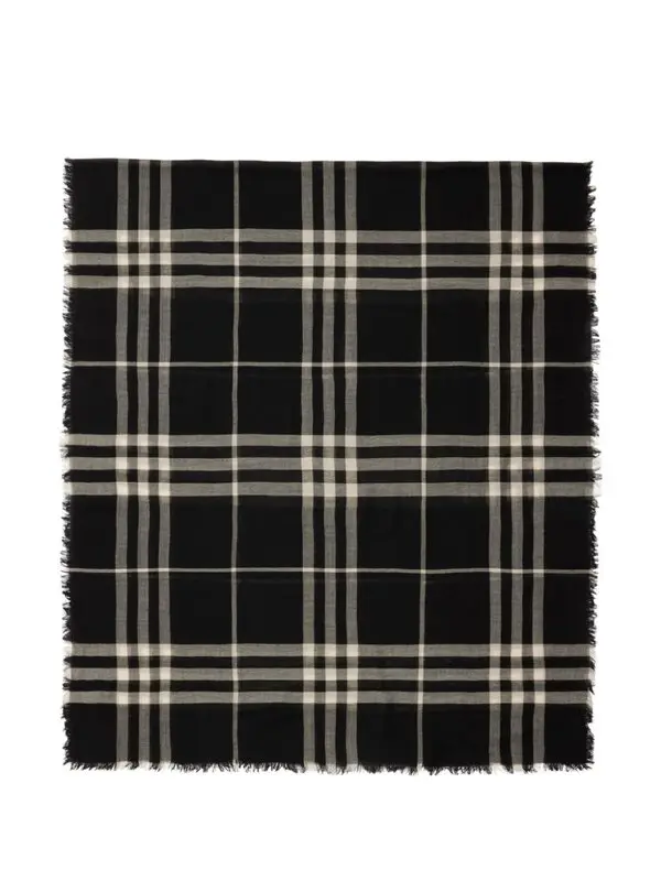 Burberry Check Wool Scarf - Black