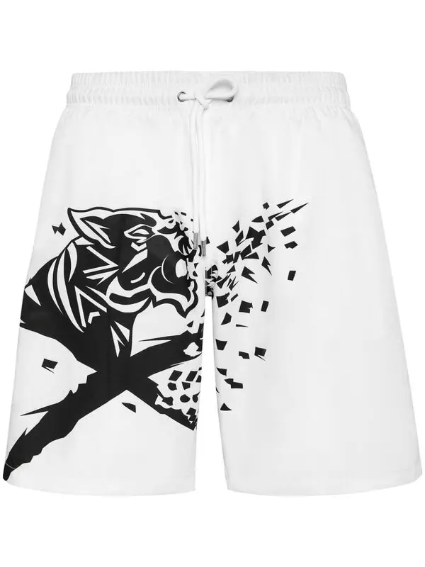 PLEIN SPORT Tiger Print Swim Shorts - White