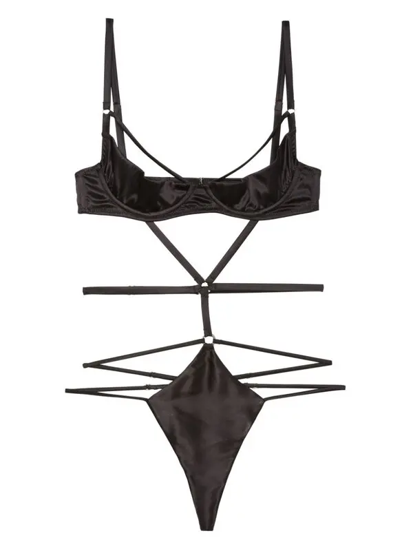 Fleur Du Mal Strappy Bondage Underwire Bodysuit - Black