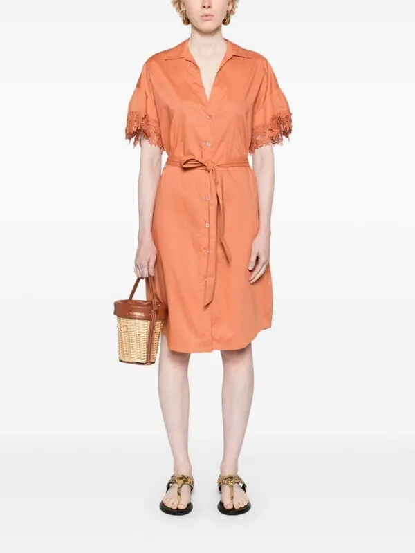 Twinset Lace-Trim Belted Shirt Dress In Orange - 64% Off | Editorialist