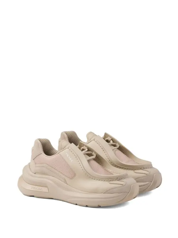 Prada Systeme Leather Sneakers - Neutrals