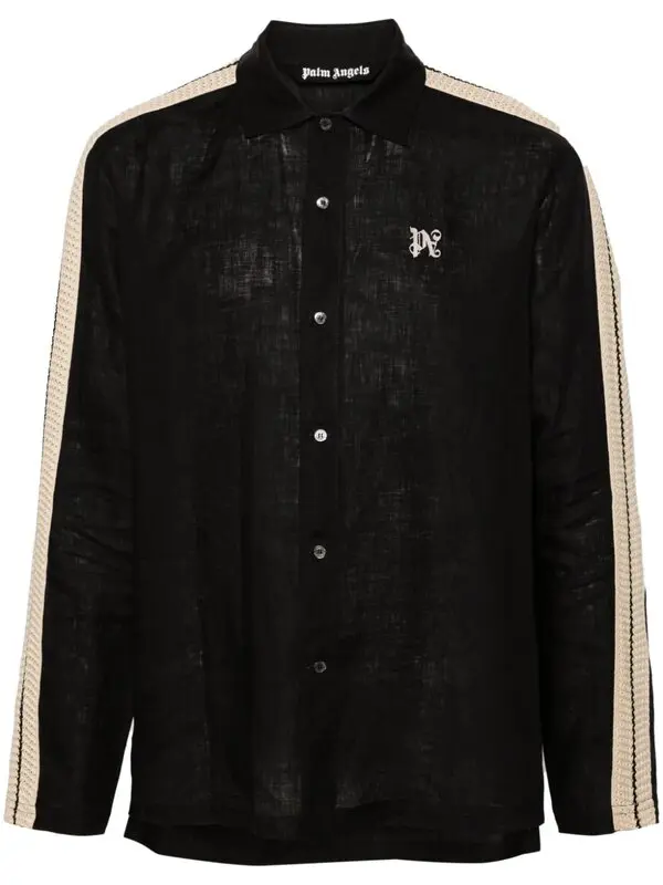 Palm Angels Logo-embroidered Linen Shirt - Black