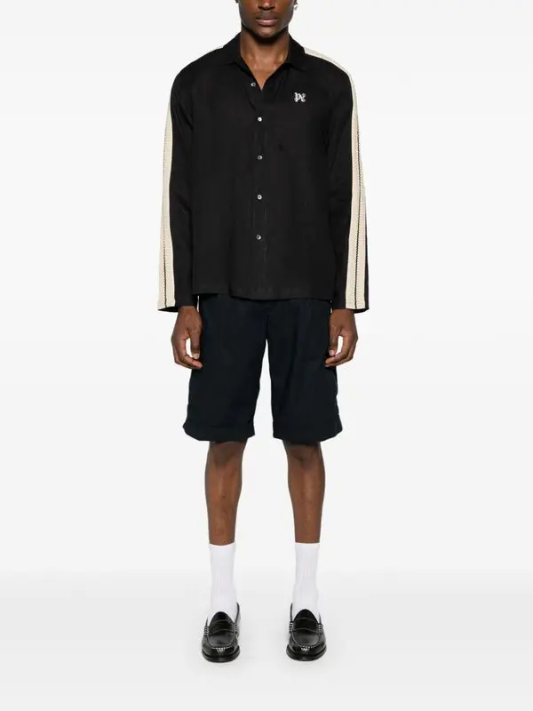 Palm Angels Logo-embroidered Linen Shirt - Black