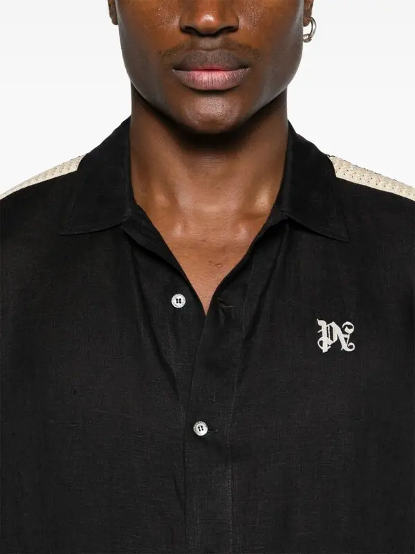 Palm Angels Logo-embroidered Linen Shirt - Black