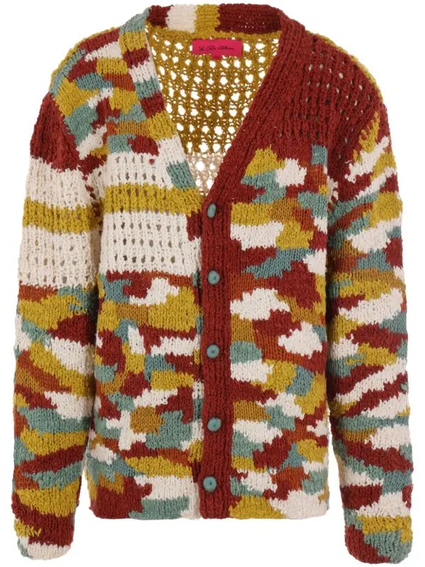 THE ELDER STATESMAN Monogram-pattern Knitted Cardigan - Brown