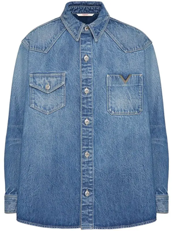 Valentino Garavani V-detail Denim Shirt - Blue