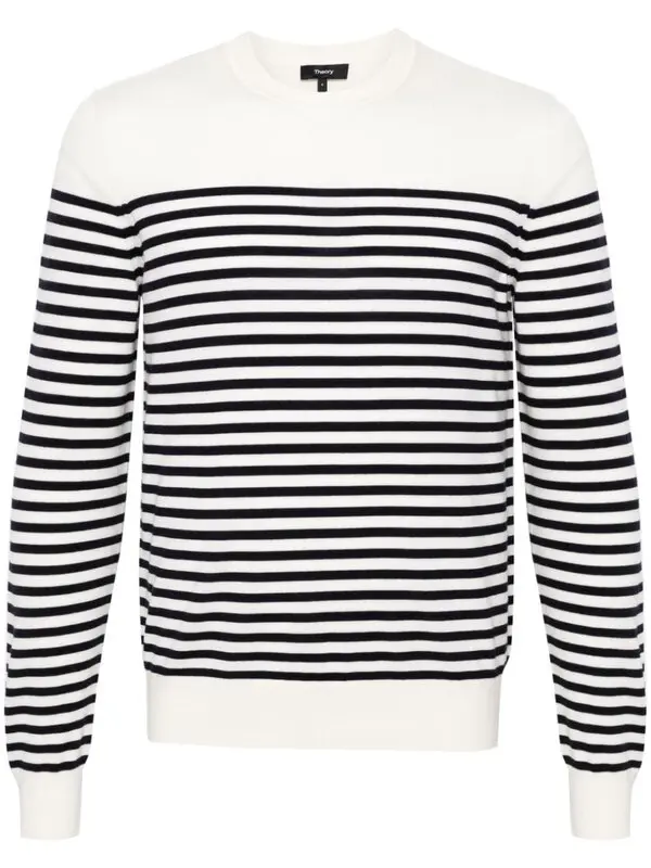 Theory Striped Wool-blend Jumper - White