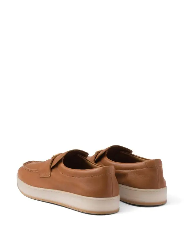 Prada Logo-plaque Leather Loafers - Brown