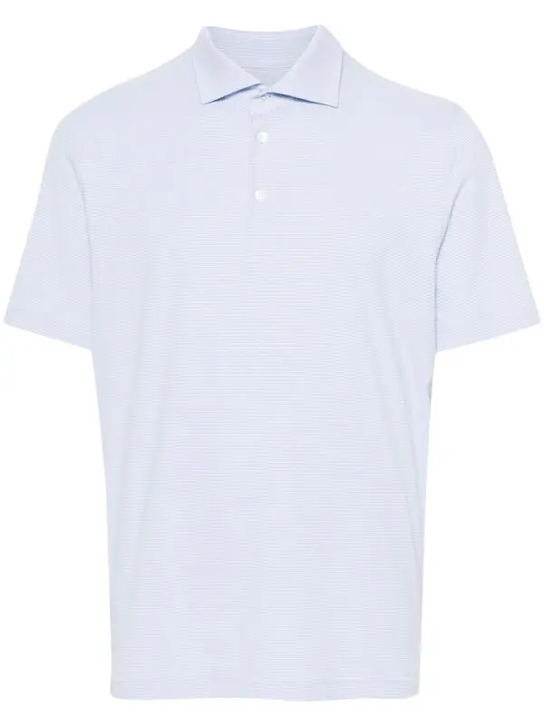 Fedeli Zero Striped Jersey Polo Shirt - Blue