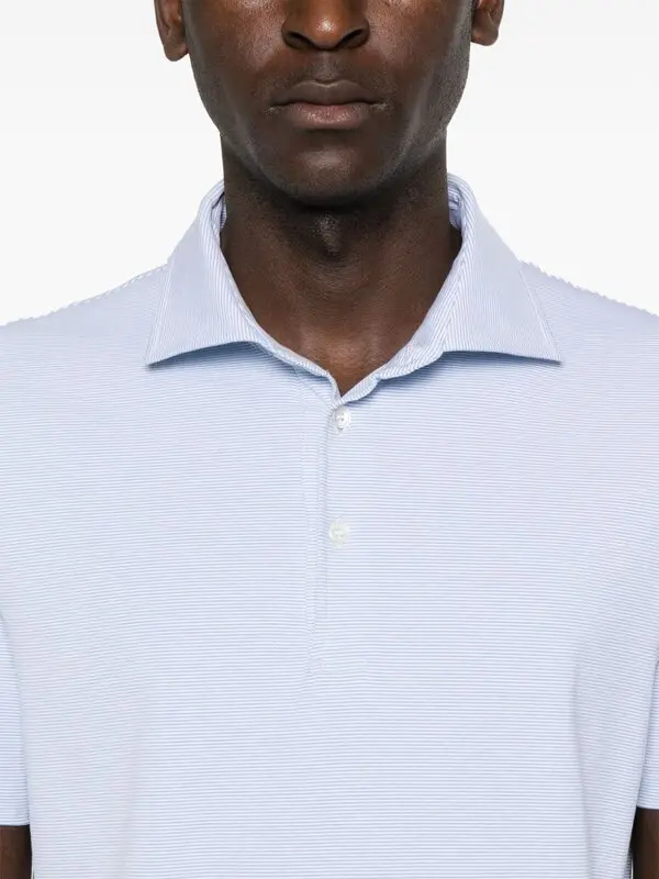 Fedeli Zero Striped Jersey Polo Shirt - Blue