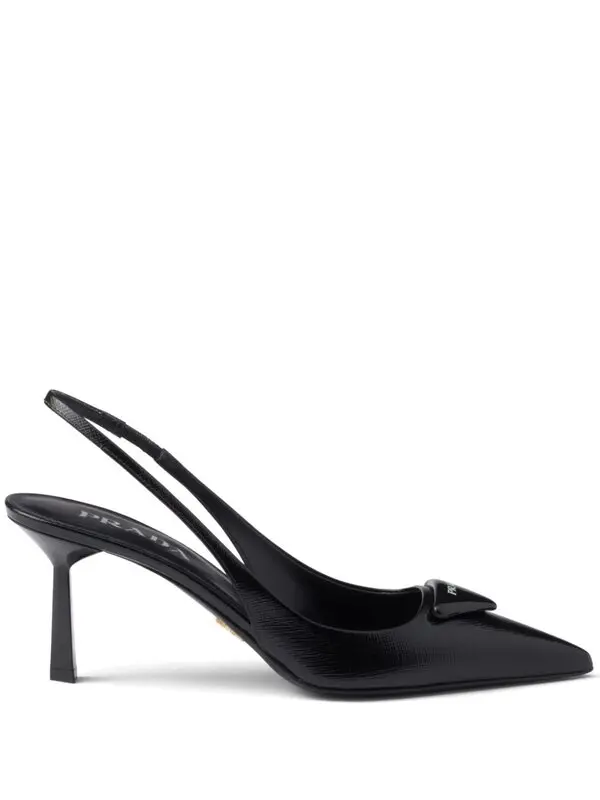 Prada 75mm Triangle-logo Leather Pumps - Black