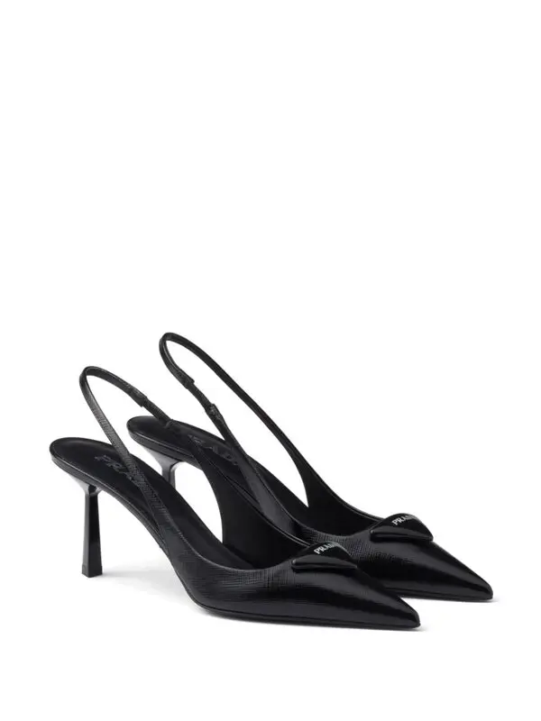Prada 75mm Triangle-logo Leather Pumps - Black