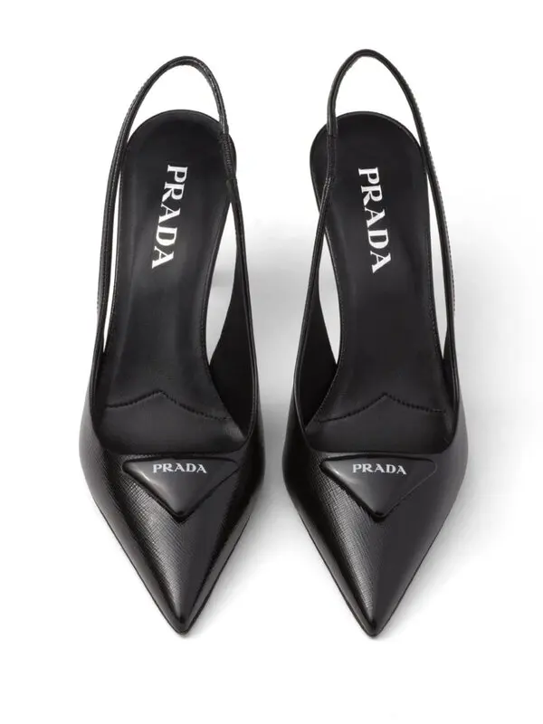 Prada 75mm Triangle-logo Leather Pumps - Black