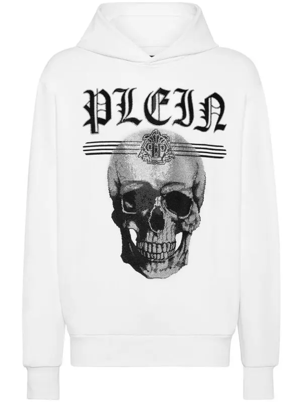 Philipp Plein Skull Strass Hooded Sweatshirt - White