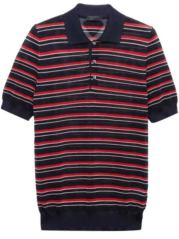 Prada Striped Silk Polo Shirt - Blue | Editorialist