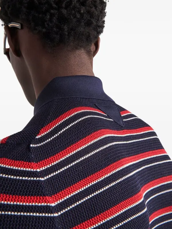 Prada Striped Silk Polo Shirt - Blue | Editorialist