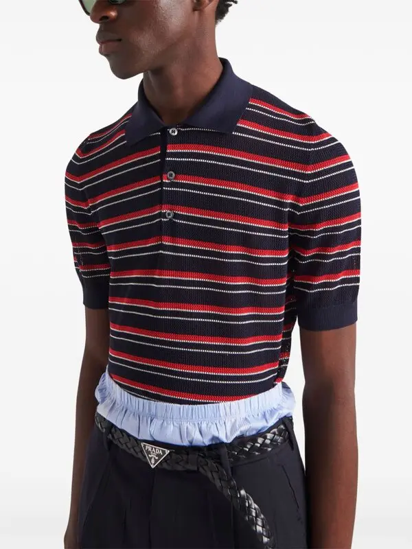 Prada Striped Silk Polo Shirt - Blue | Editorialist