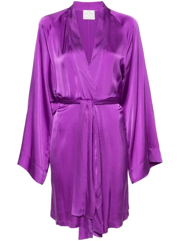 FORTE_FORTE V-neck Satin Coat - Purple