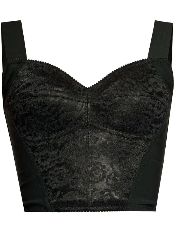 Dolce & Gabbana Jacquard And Lace Corset Bustier Top - Black