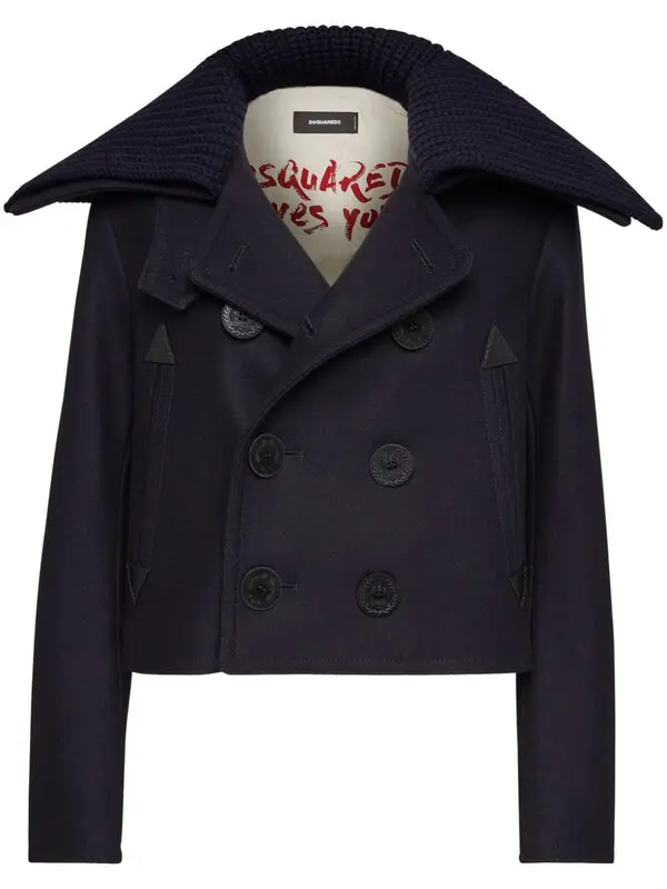 Dsquared2 Double-breasted Cropped Pea Coat - Blue