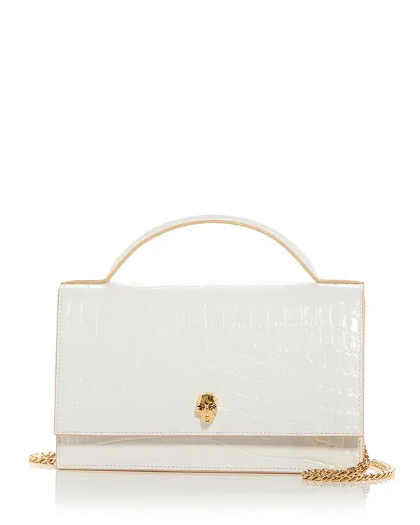Alexander McQueen Skull Croc Embossed Leather Shoulder Bag - Ivory