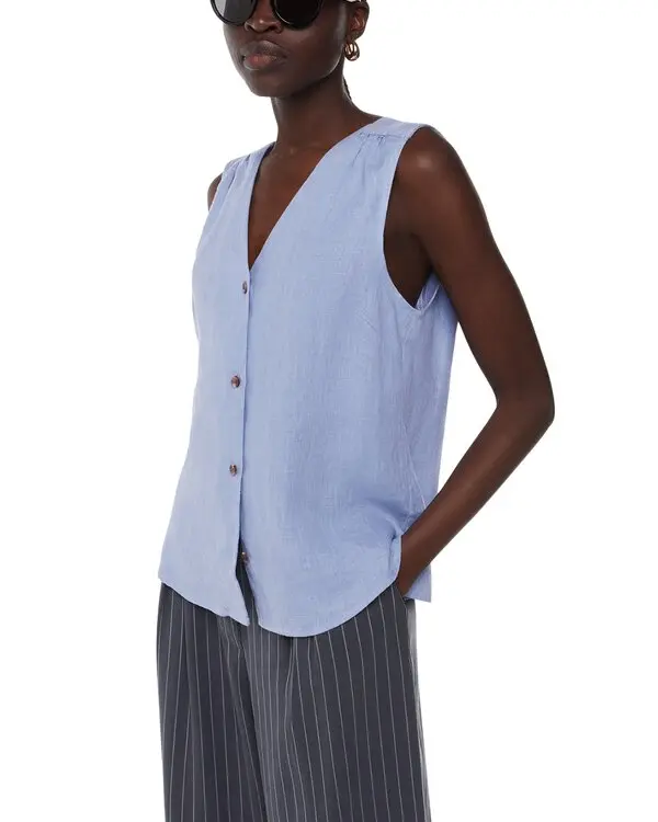 Whistles Laura Linen Tank Top - Blue