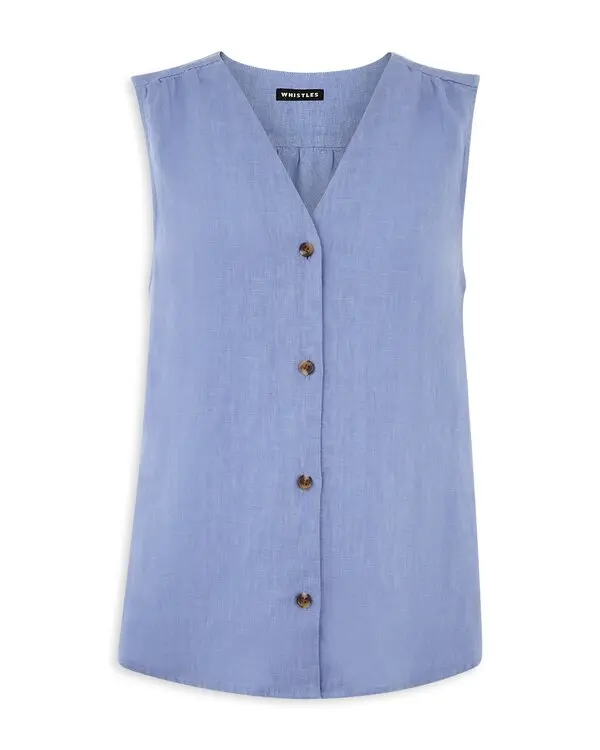 Whistles Laura Linen Tank Top - Blue
