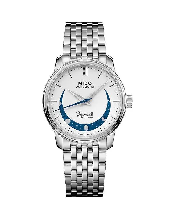 MIDO Baroncelli Smiling Moon Watch, 33mm - White/silver