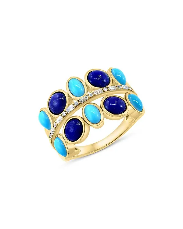 Bloomingdale'S 14k Yellow Gold, Lapis, Turquoise & Diamond Ring - Blue/gold