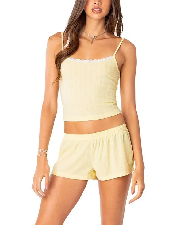 EDIKTED Irene Pointelle Tank Top - Yellow