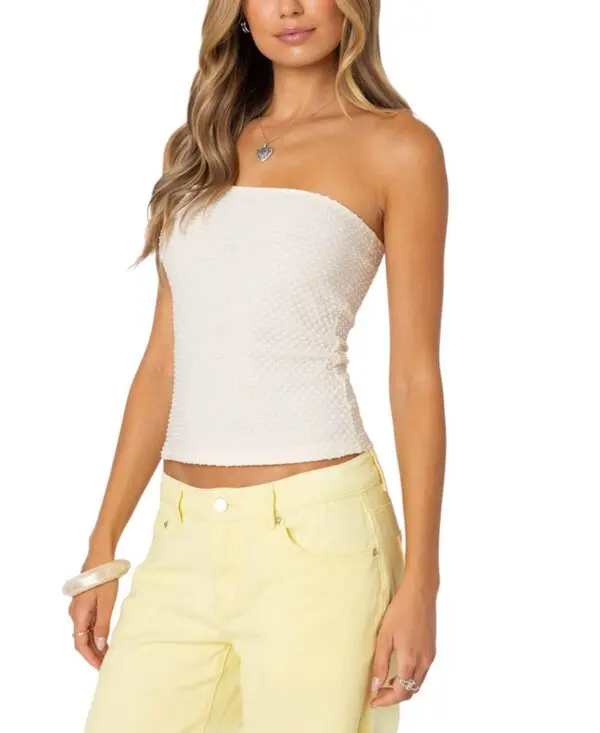EDIKTED Albina Textured Tube Top - Cream