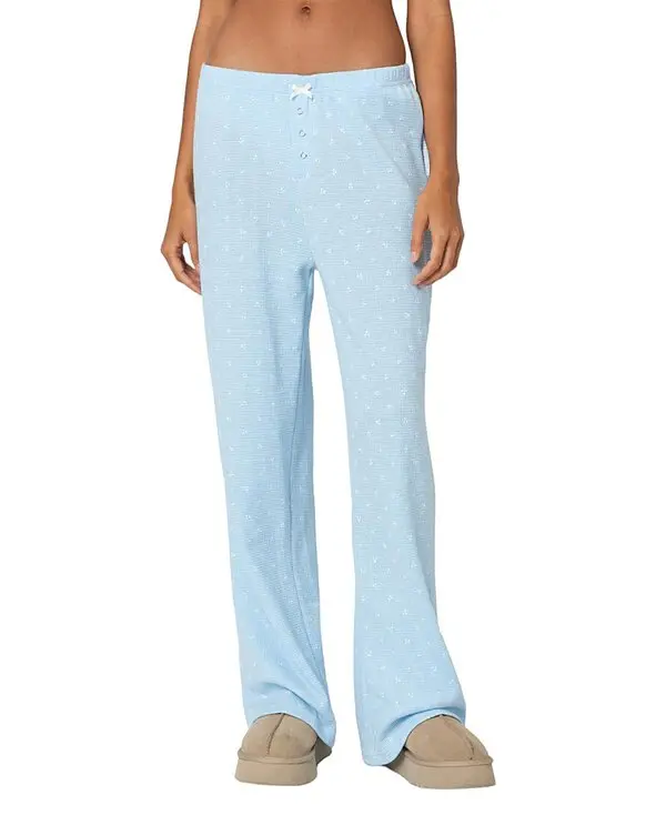EDIKTED Petal Printed Waffle Pants - Mix